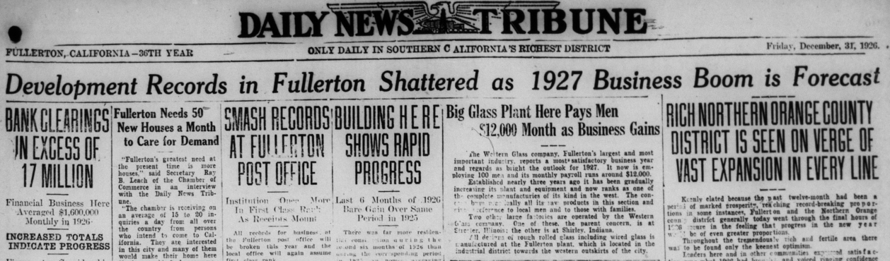 1926 News Headlines – Fullerton History