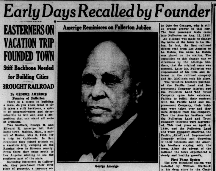 George Amerige on the Founding and Early Growth of Fullerton ...